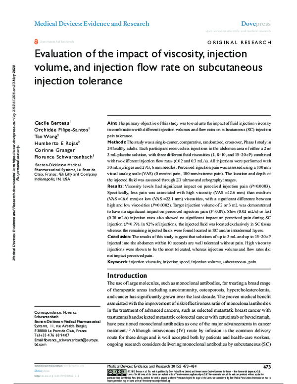 (PDF) Evaluation of the impact of viscosity, injection volume, and ...