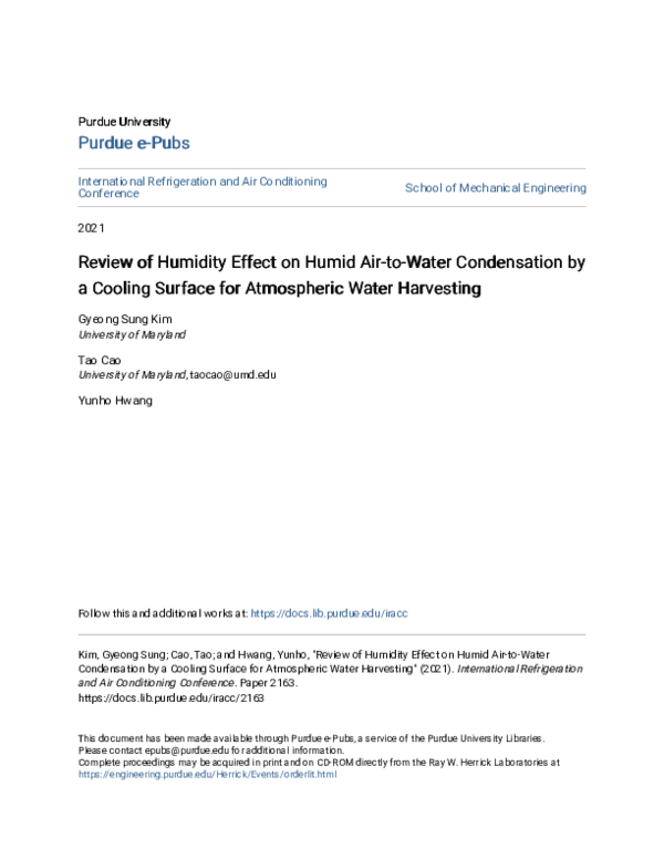 (PDF) Review of Humidity Effect on Humid Air-to-Water Condensation by a ...