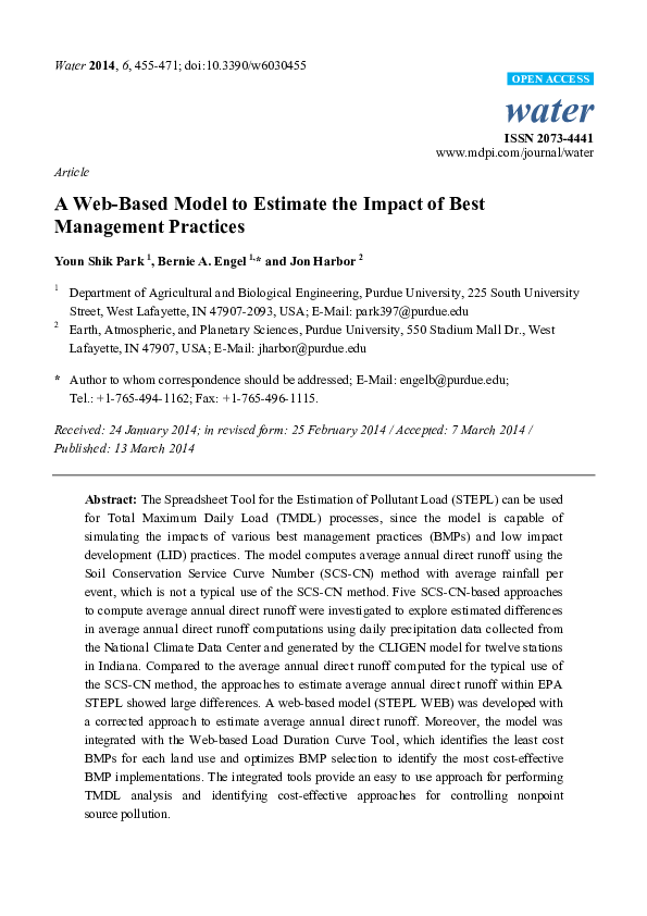 (PDF) A Web-Based Model to Estimate the Impact of Best Management Practices