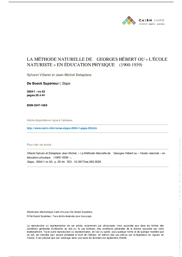(PDF) La Méthode Naturelle de Georges Hébert ou « l'école naturiste ...