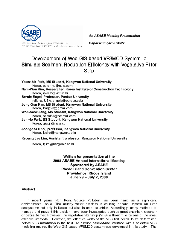 (PDF) Development of Web GIS based VFSMOD System to Simulate Sediment Reduction Efficiency with ...