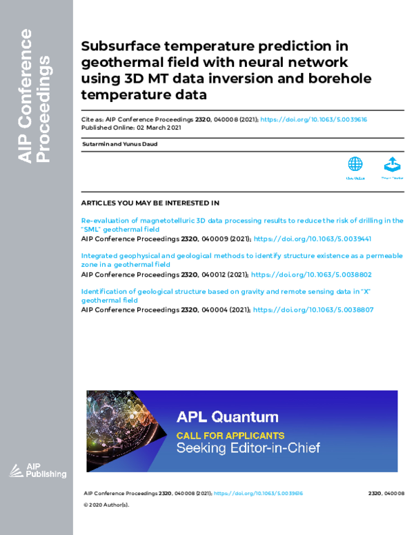 (PDF) Subsurface temperature prediction in geothermal field with neural network using 3D MT data ...