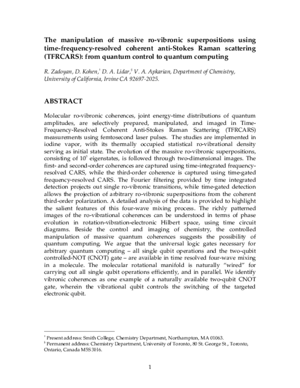 (PDF) The manipulation of massive ro-vibronic superpositions using time–frequency-resolved ...