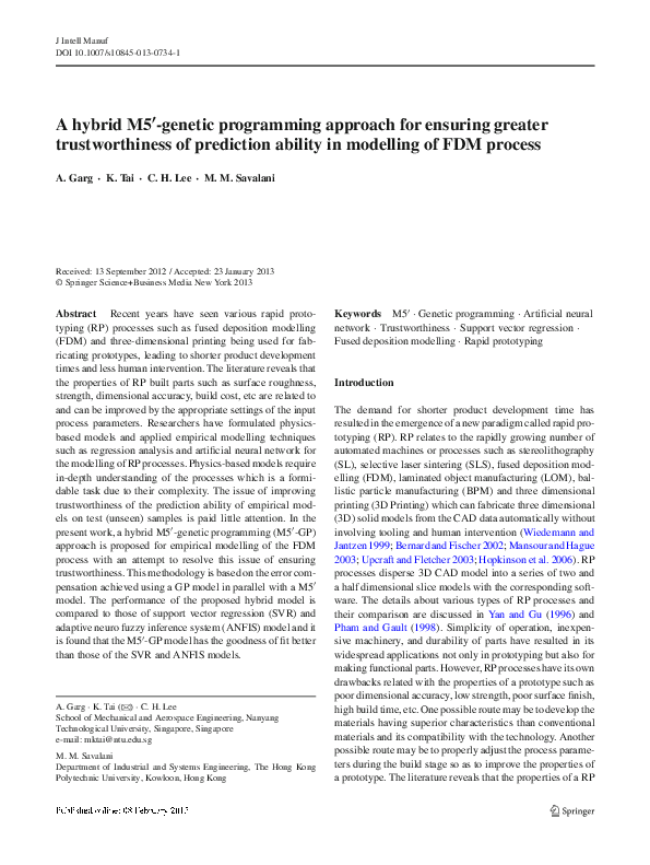 (PDF) A hybrid $$\text{ M}5^\prime $$ -genetic programming approach for ensuring greater ...