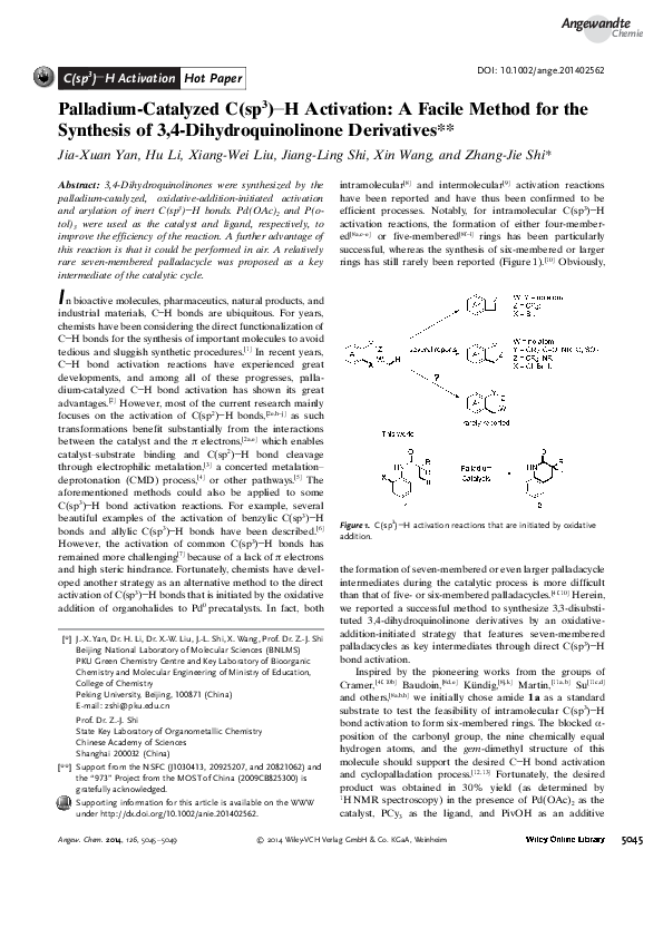 (PDF) Palladium-Catalyzed C(sp3) H Activation: A Facile Method for the ...