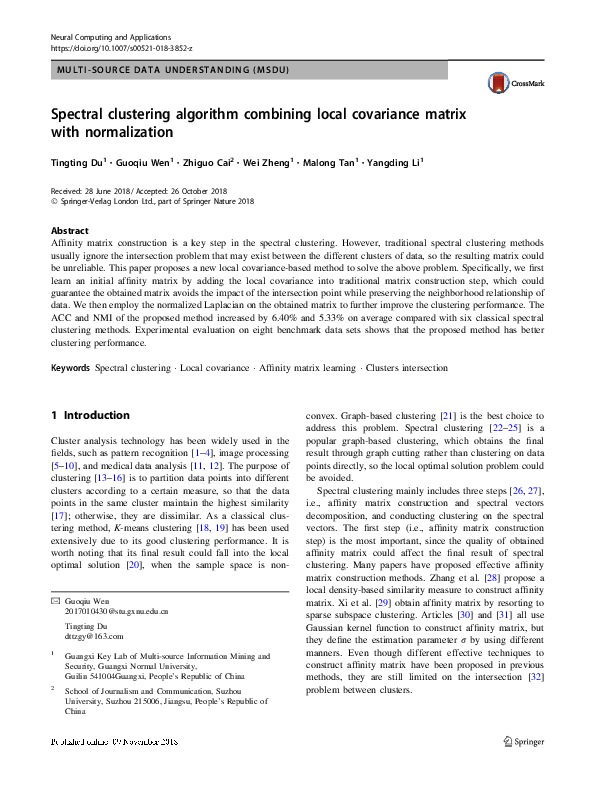 Pdf Spectral Clustering Algorithm Combining Local Covariance Matrix 5441