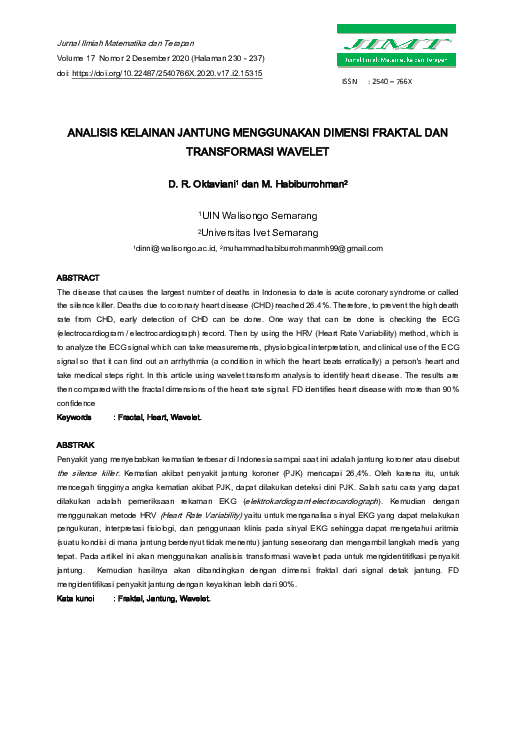 (PDF) Analisis Kelainan Jantung Menggunakan Dimensi Fraktal Dan ...