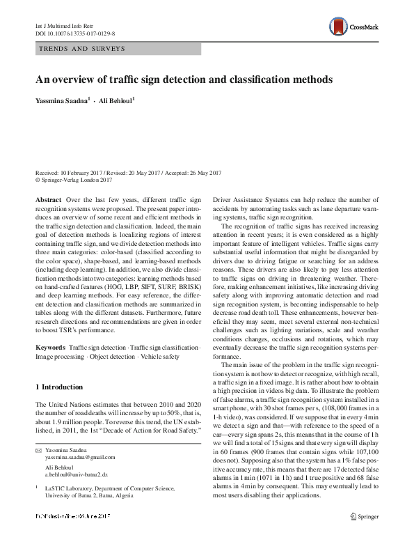 (PDF) An overview of traffic sign detection and classification methods
