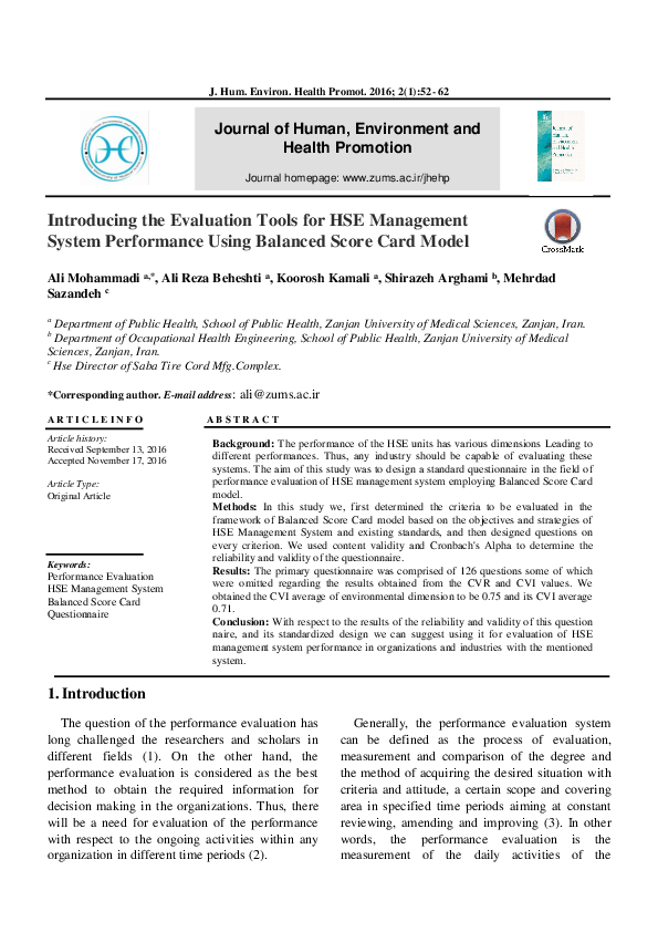 (PDF) Introducing the Evaluation Tools for HSE Management System ...