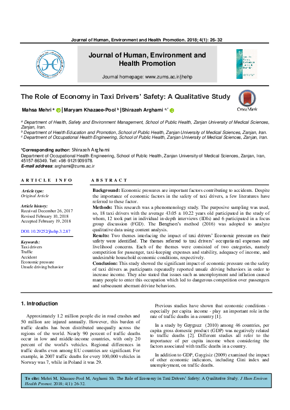 (PDF) The Role of Economy in Taxi Drivers’ Safety: A Qualitative Study ...
