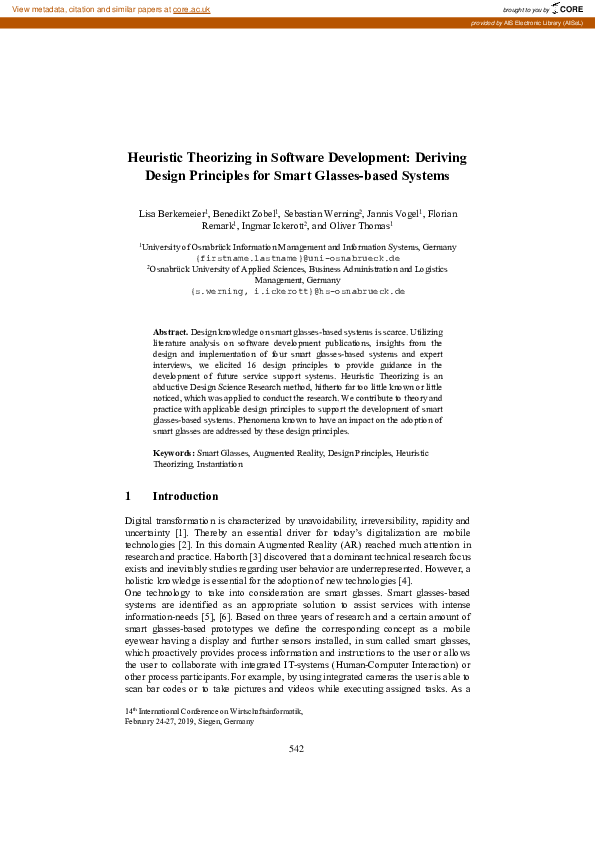 (PDF) Heuristic Theorizing in Software Development: Deriving Design Principles for Smart Glasses ...