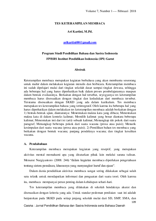 (PDF) Tes Keterampilan Membaca