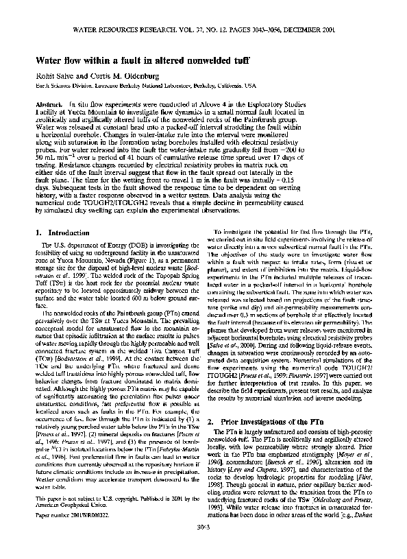 (PDF) Water flow within a fault in altered nonwelded tuff
