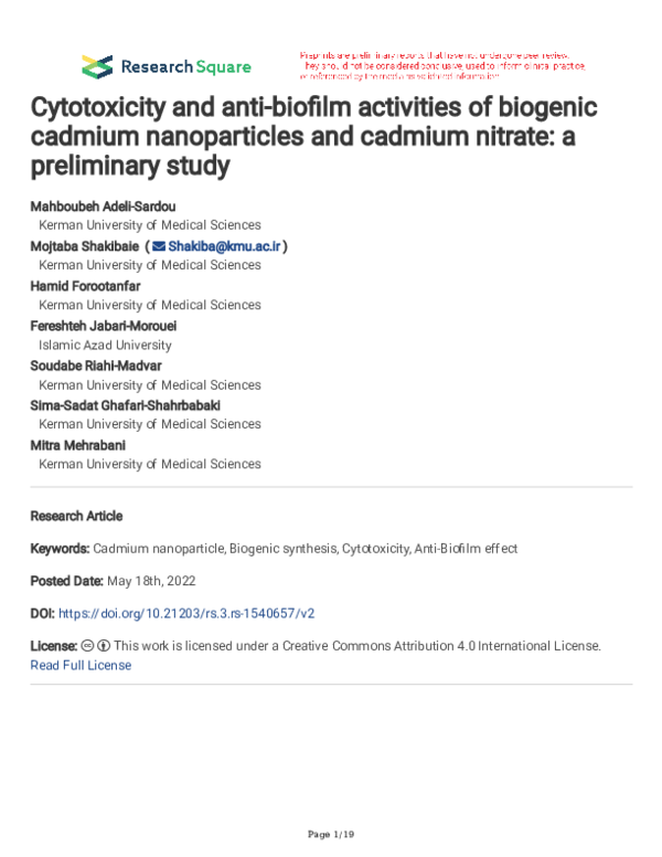 (PDF) Cytotoxicity and anti-biofilm activities of biogenic cadmium ...