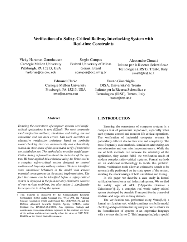 Pdf Verification Of A Safety Critical Railway Interlocking System With Real Time Constraints