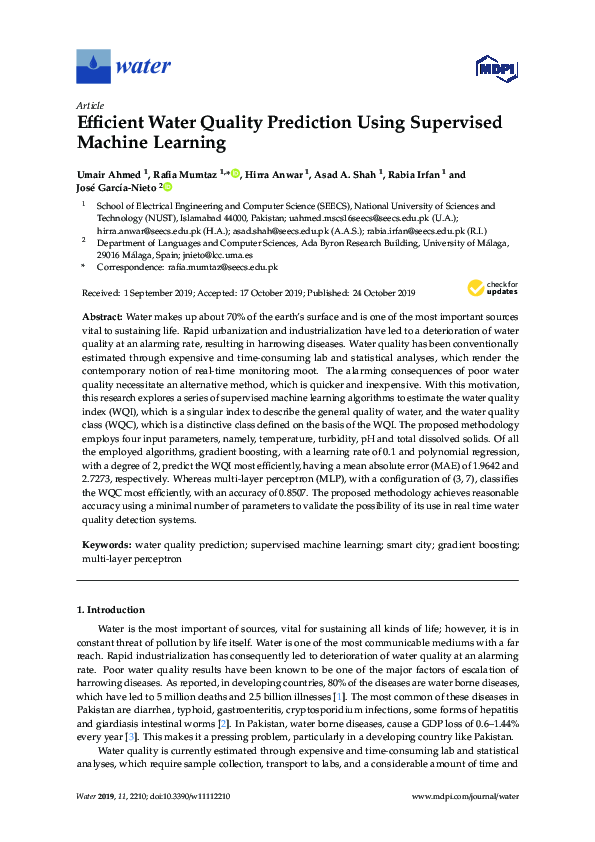 (PDF) Efficient Water Quality Prediction Using Supervised Machine Learning