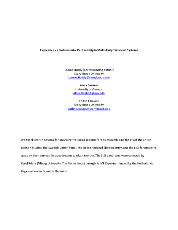 (PDF) Expressive vs. Instrumental Partisanship in Multi-Party European ...