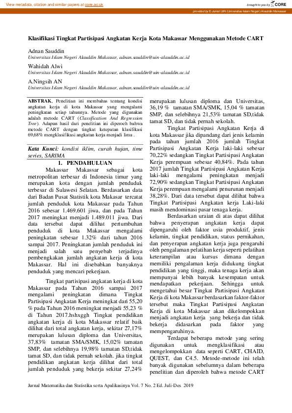 (PDF) Klasifikasi Tingkat Partisipasi Angkatan Kerja Kota Makassar ...