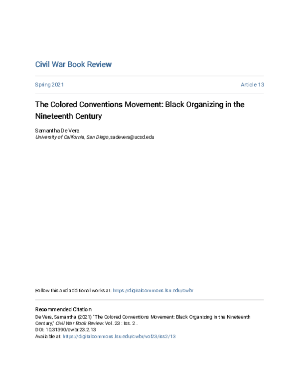 (PDF) The Colored Conventions Movement: Black Organizing in the ...
