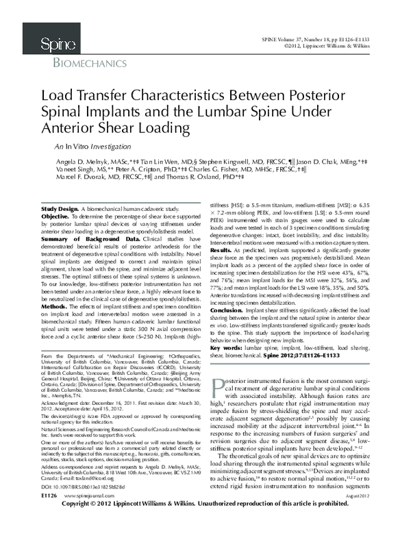 (PDF) Load Transfer Characteristics Between Posterior Spinal Implants ...