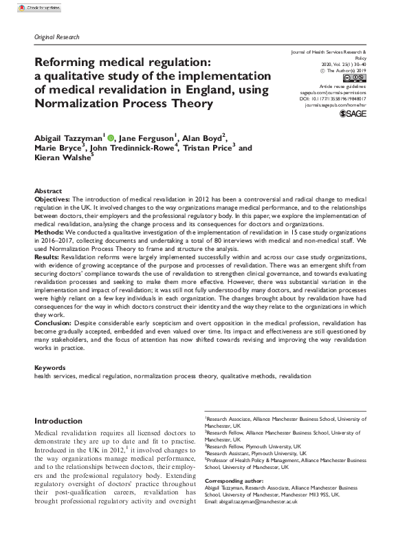 (PDF) Reforming medical regulation: a qualitative study of the ...
