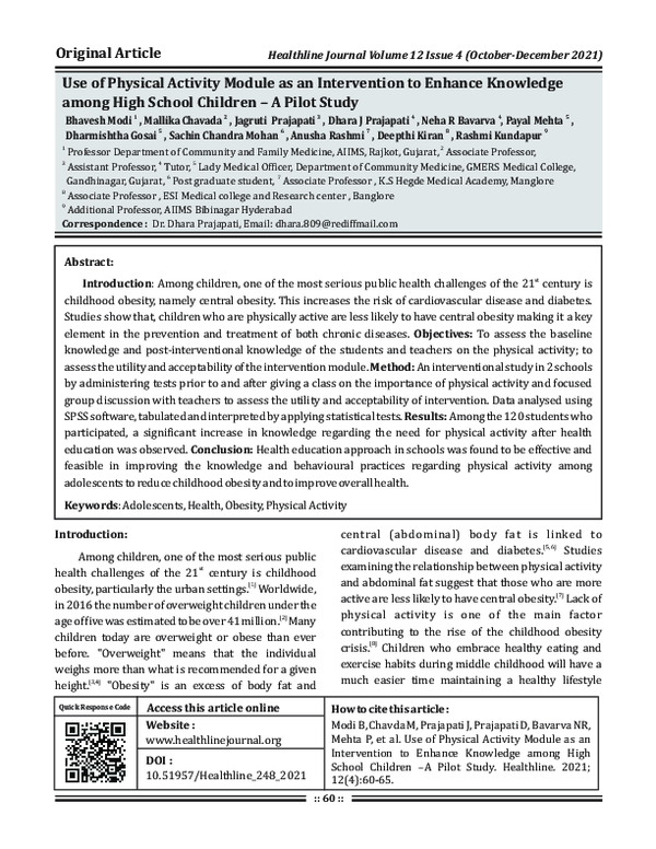 (PDF) Enhancing Knowledge on Physical Activity in High School Kids