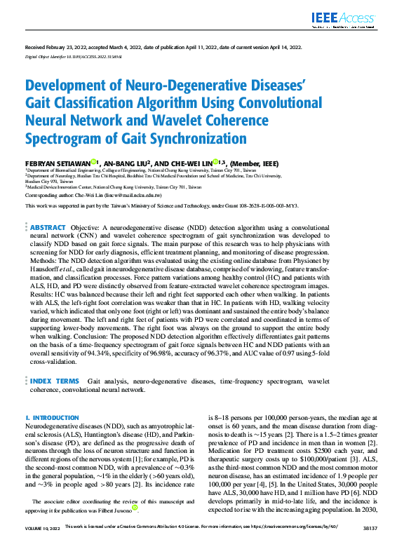 (PDF) Development of Neuro-Degenerative Diseases’ Gait Classification Algorithm Using ...