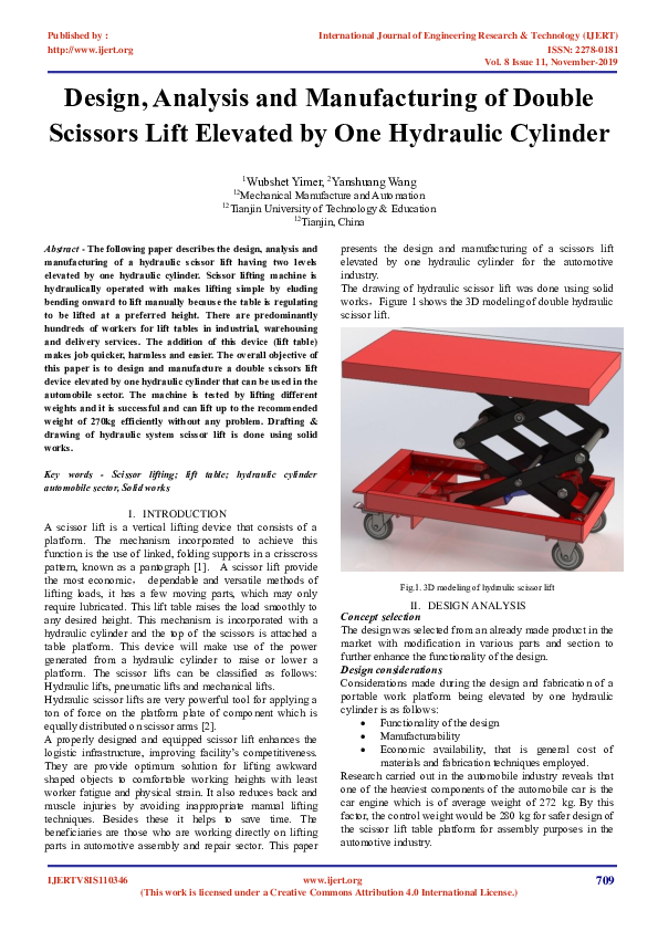(PDF) Design, Analysis and Manufacturing of Double Scissors Lift ...