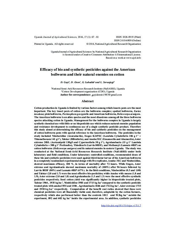 (PDF) Efficacy of bio and synthetic pesticides against the American ...