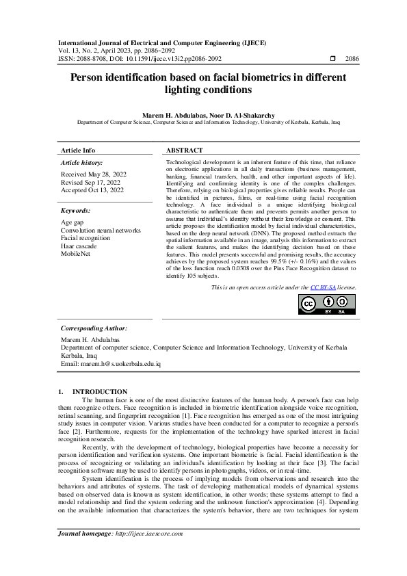 (PDF) Person identification based on facial biometrics in different ...