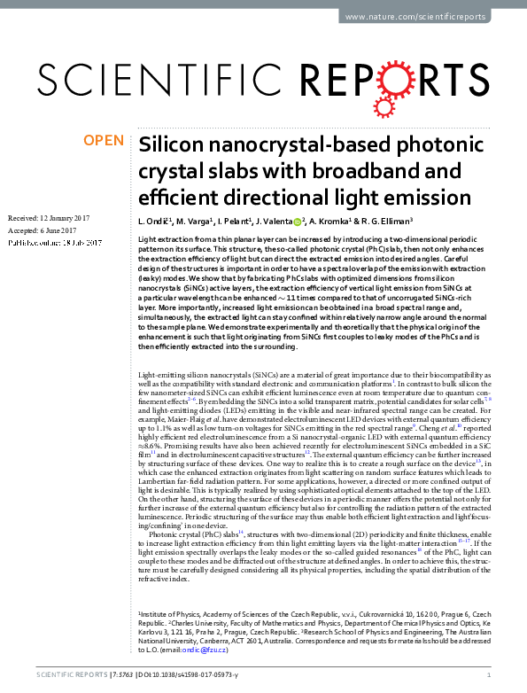 (PDF) Silicon nanocrystal-based photonic crystal slabs with broadband and efficient directional ...
