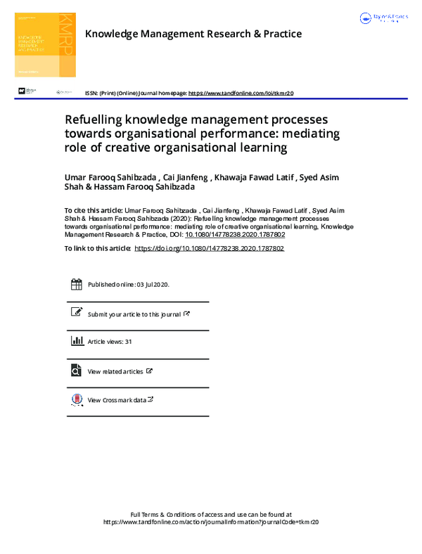 (PDF) Refuelling knowledge management processes towards organisational performance: mediating ...