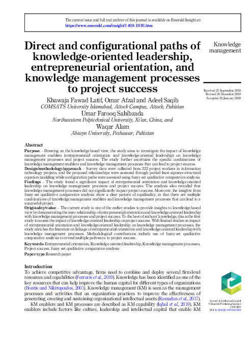 (PDF) Direct and configurational paths of knowledge-oriented leadership, entrepreneurial ...