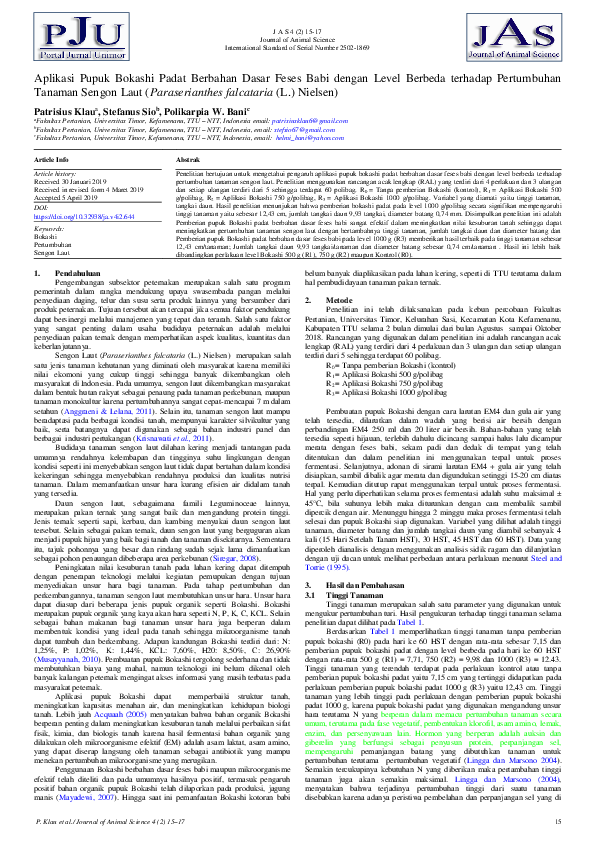 (PDF) Aplikasi Pupuk Bokashi Padat Berbahan Dasar Feses Babi dengan Level Berbeda terhadap ...