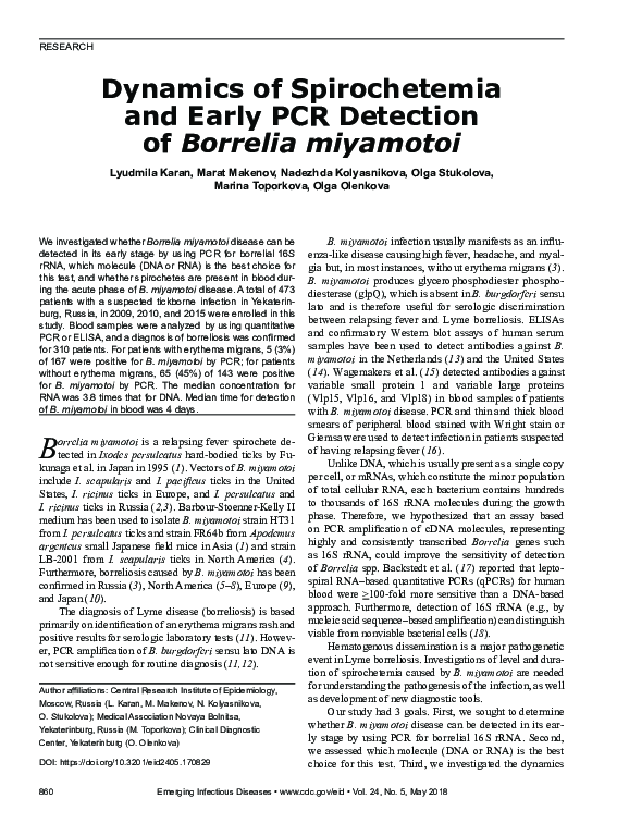 (PDF) Dynamics of Spirochetemia and Early PCR Detection of Borrelia ...