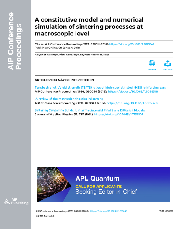 (PDF) A constitutive model and numerical simulation of sintering processes at macroscopic level