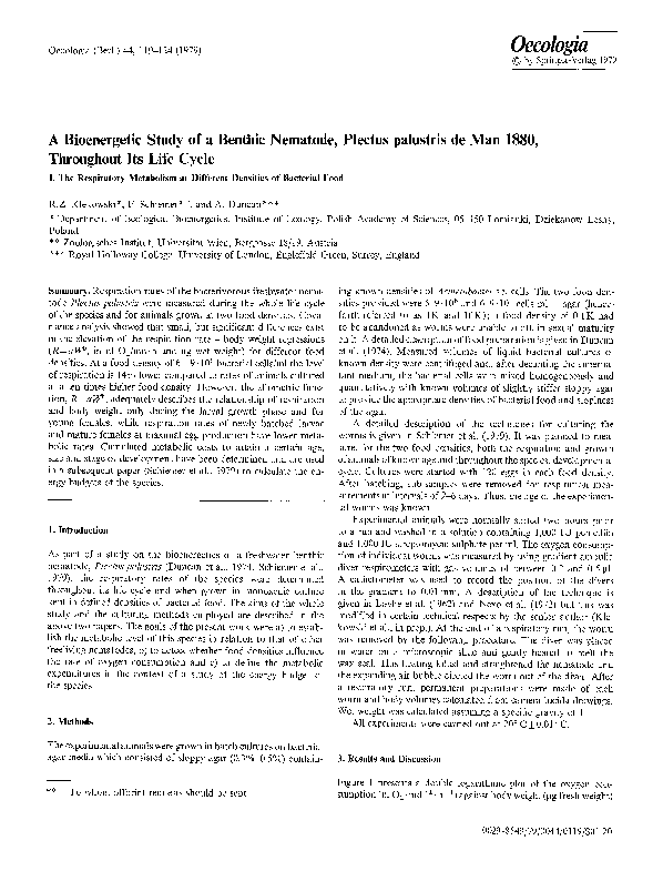 (PDF) A bioenergetic study of a benthic nematode, plectus palustris de ...