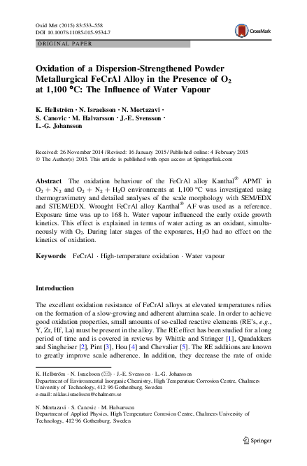 (PDF) Oxidation of a Dispersion-Strengthened Powder Metallurgical ...
