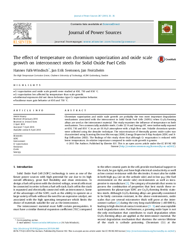 (PDF) The effect of temperature on chromium vaporization and oxide ...
