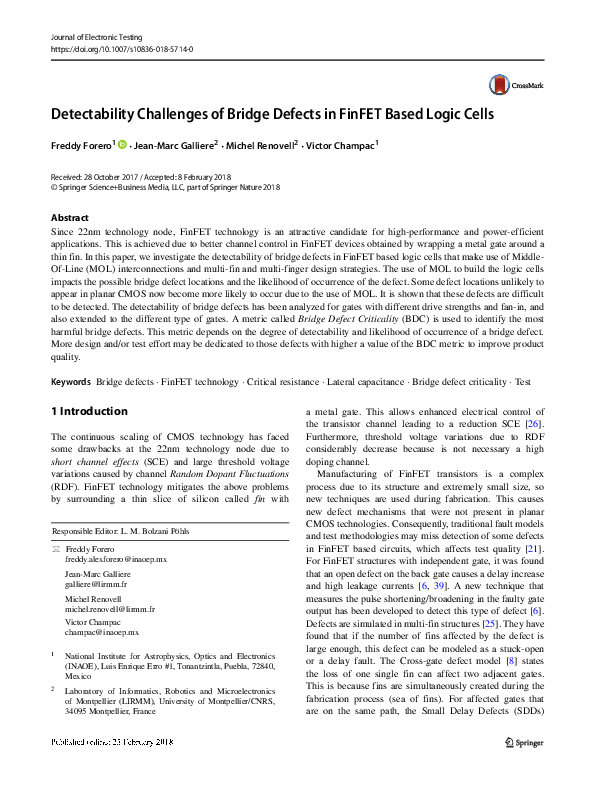 Pdf Detectability Challenges Of Bridge Defects In Finfet Based Logic Cells