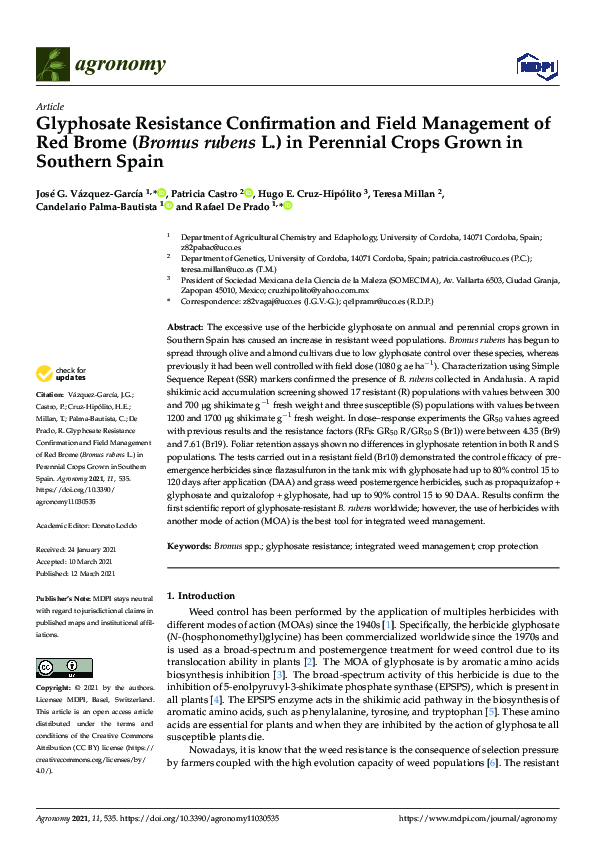 (PDF) Glyphosate Resistance Confirmation and Field Management of Red ...