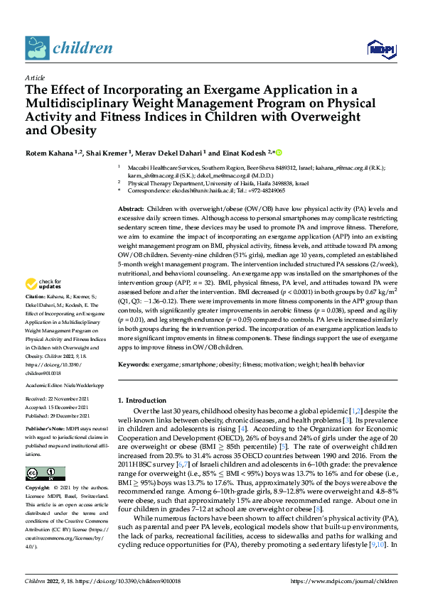 (PDF) The Effect of Incorporating an Exergame Application in a Multidisciplinary Weight ...