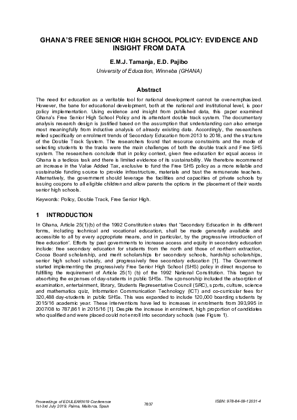 (PDF) Ghana’s Free Senior High School Policy: Evidence and Insight from ...