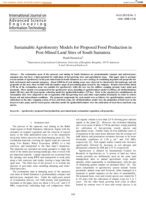(PDF) Sustainable Agroforestry Models for Proposed Food Production in ...