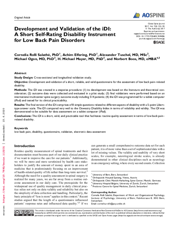 (PDF) Development and Validation of the iDI: A Short Self-Rating Disability Instrument for Low ...