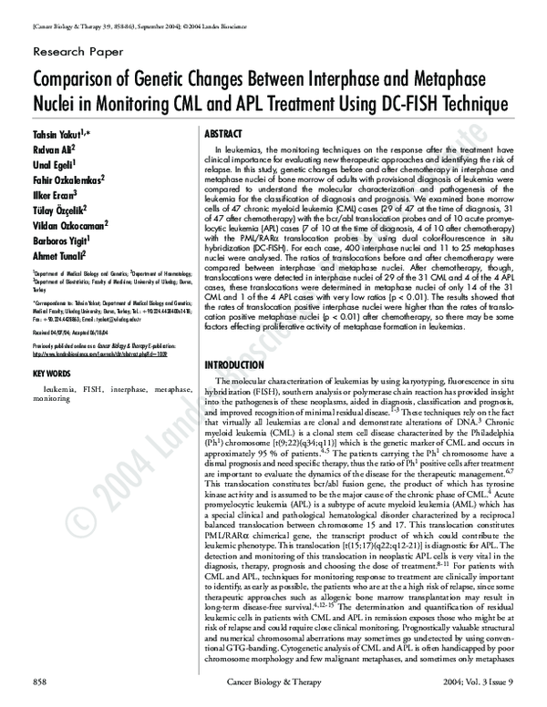 (PDF) Comparison of genetic changes between interphase and metaphase ...