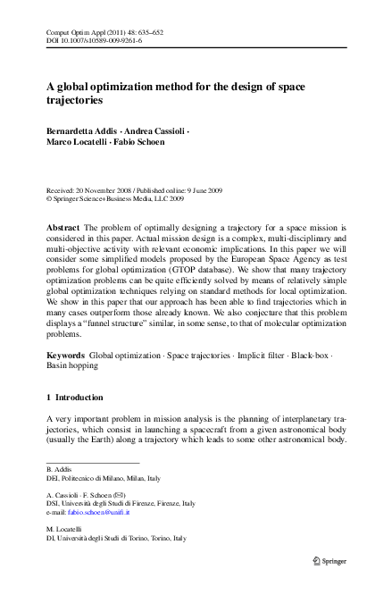 Pdf A Global Optimization Method For The Design Of Space Trajectories