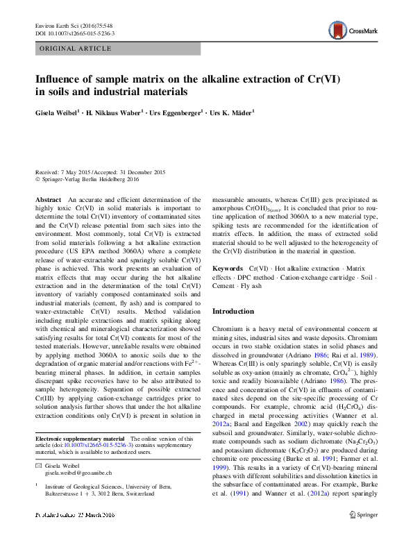 (PDF) Influence of sample matrix on the alkaline extraction of Cr(VI ...