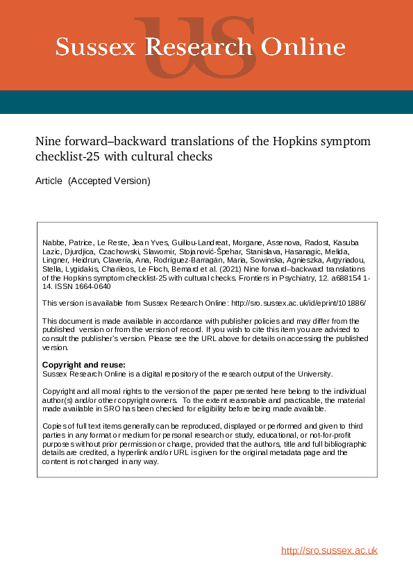 (PDF) Nine Forward–Backward Translations of the Hopkins Symptom ...