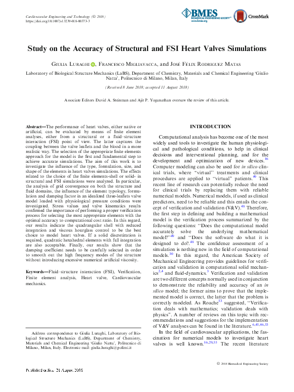 (PDF) Study on the Accuracy of Structural and FSI Heart Valves Simulations